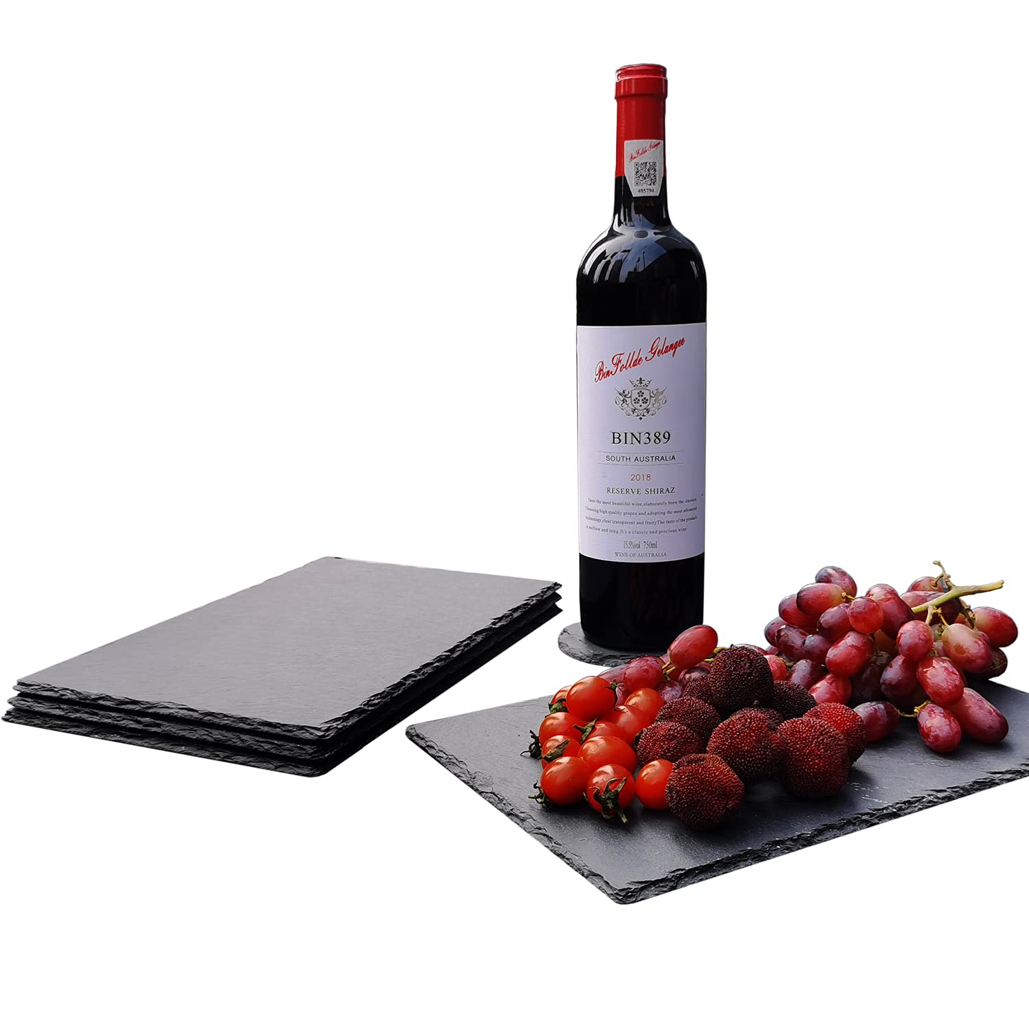 Set of 4 Slate Boards with 12 Square Coasters for Entertaining and Hosting