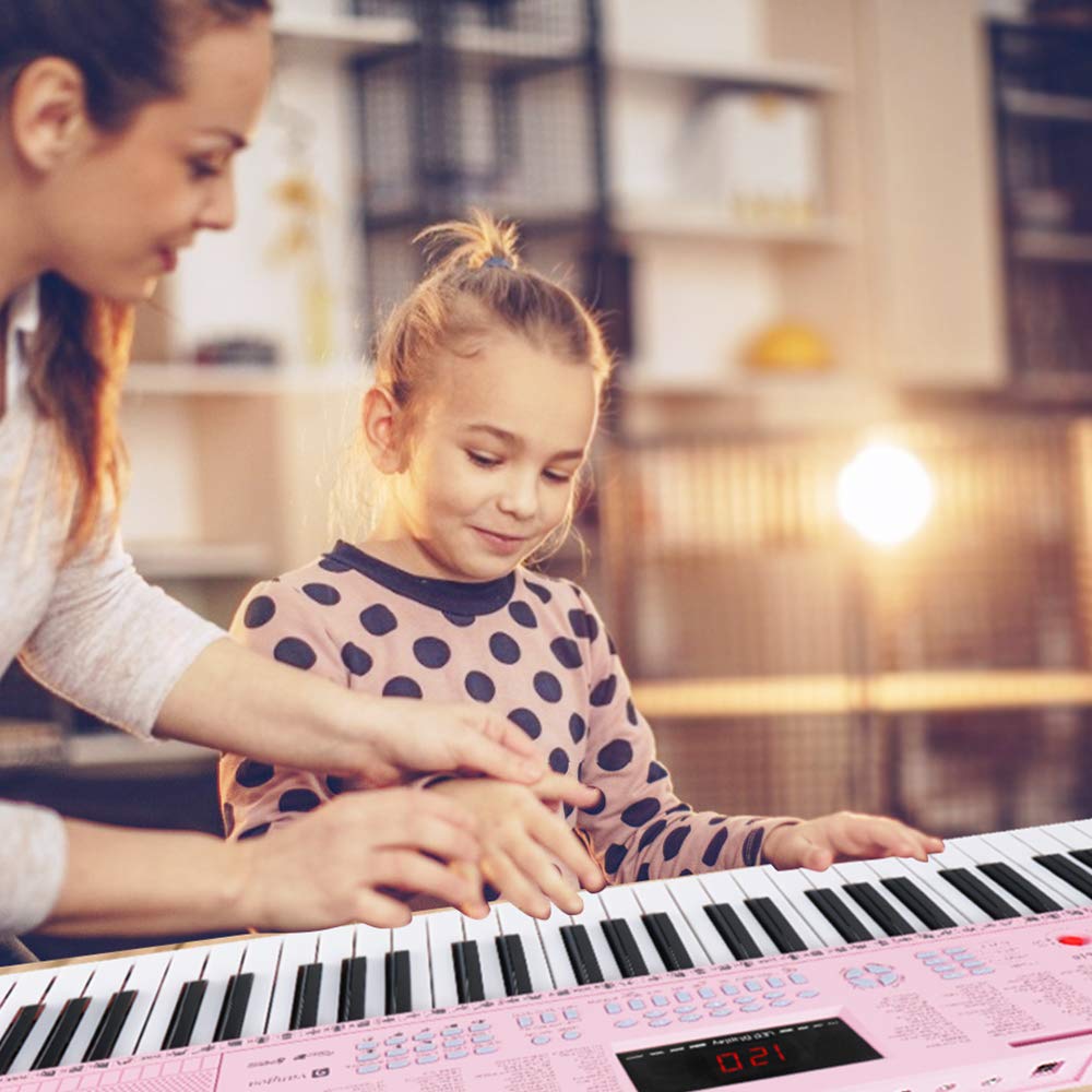 Vangoa Lovely Pink Piano for Kids Gift and 61 Key Keyboard Piano Black