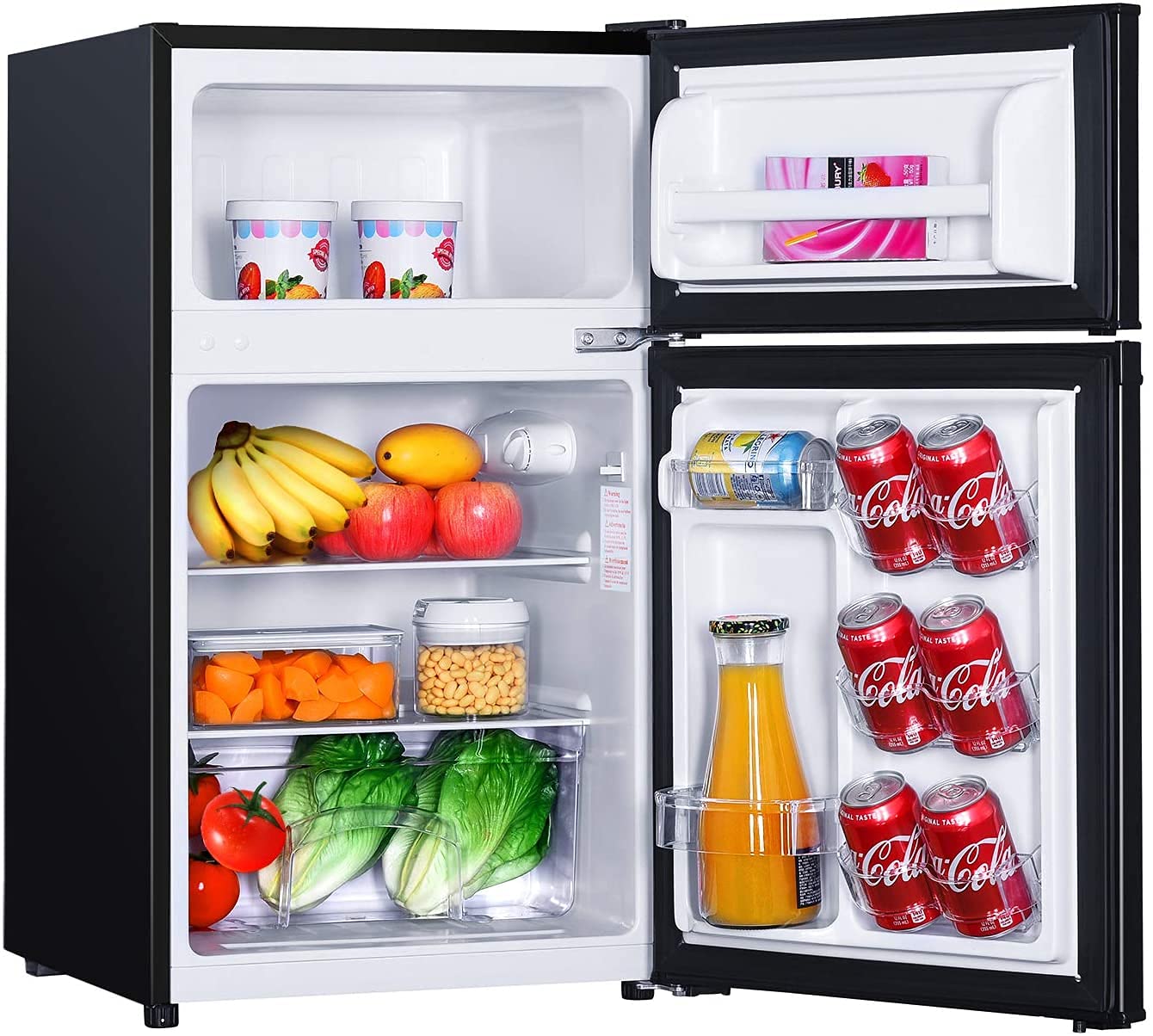 Mini Fridge with Freezer, 3.1 Cu.Ft Refrigerator 2 Doors, Unique Shelf Design, with LED Light, Adjustable Control Thermostat, Small Refrigerator for Bedroom, Office, Dorm, Garage, Black - HPBFR310