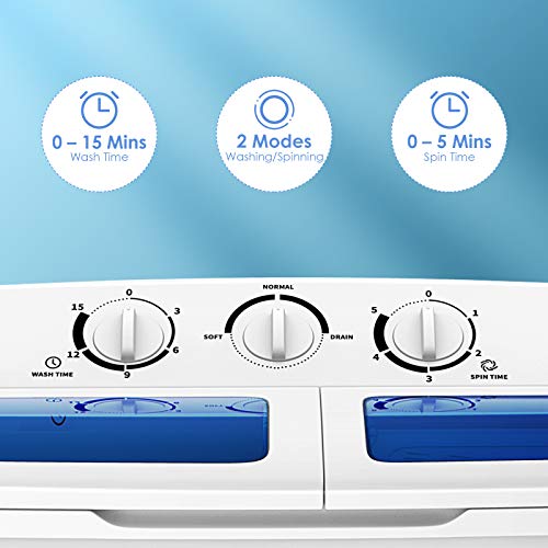 RELAX4LIFE Portable Washing Machine Compact Twin Tub 17.6 lbs with Wash (11 lbs) and Spin (6.6 lbs) Cycle, Time Control and Drain Hose, Mini Laundry Washer for Camping, Apartments, Dorm and RV Washer