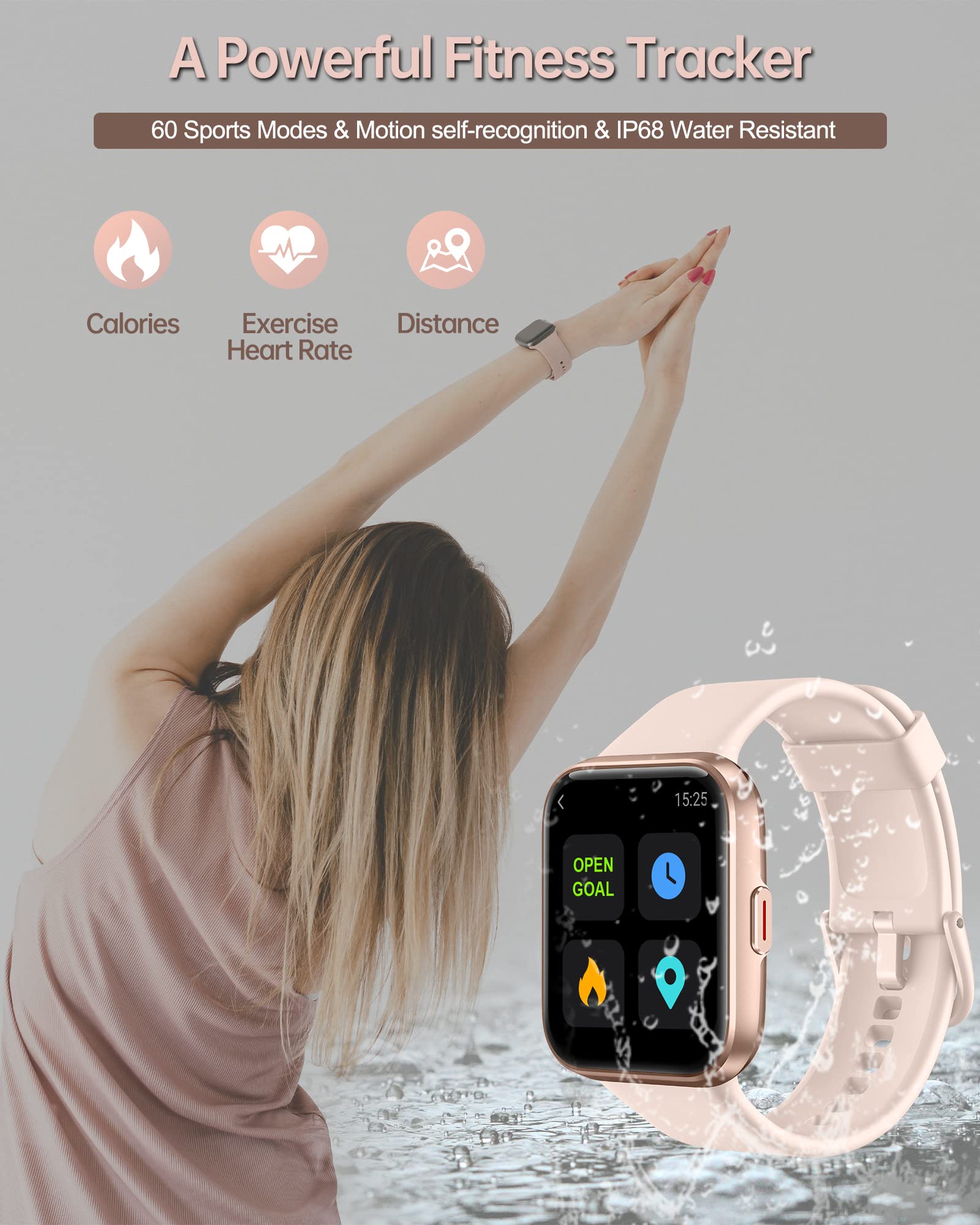 VRPEFIT Smart Watches for Women [Answer/Make Call], 1.7" Touchscreen Fitness Tracker with Heart Rate Blood Oxygen Sleep Monitor Compatible with iPhone & Android, Alexa Built-in, IP68 Waterproof Watch