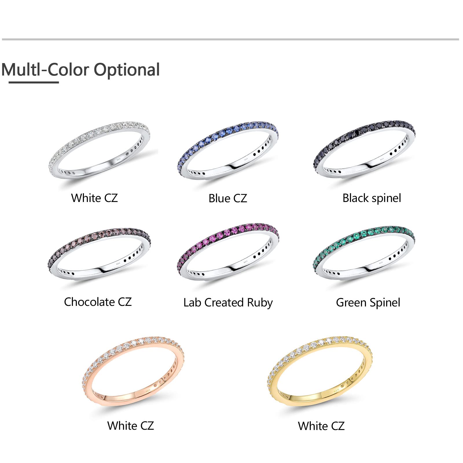 Santuzza 925 Sterling Silver 14K Gold Plated Solid Stackable Ring CZ Simulated Diamond for Women (8, Gold)
