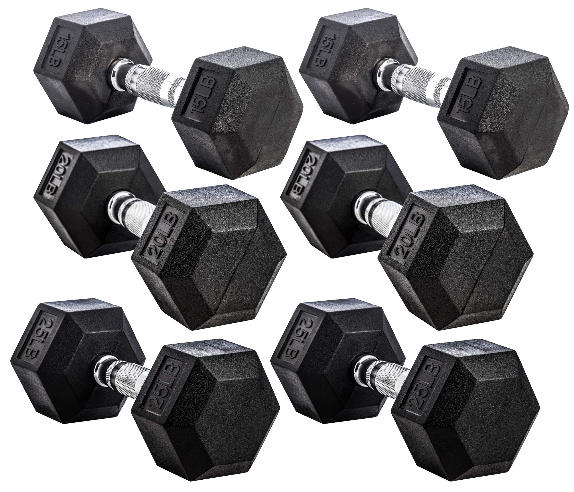 ProBrand Weights Dumbbells Set, 6 Rubber Hex Dumbbell Set with Rack, Free Weights Dumbbell Sets for Home Gym, Weight Set for Men, Dumbbellsweights Set