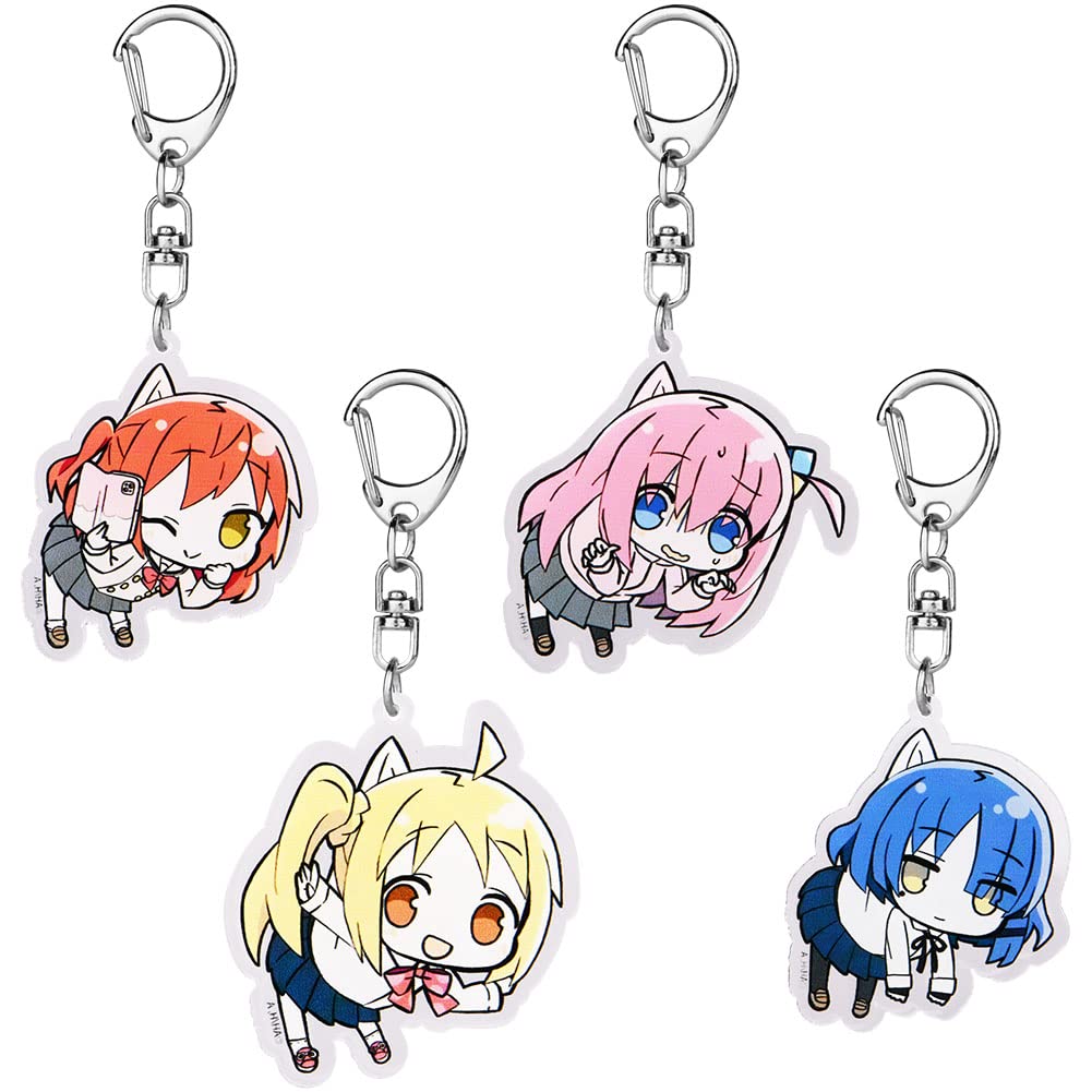 URAQT 4Pcs Bocchi the Rock Keychains Cosplay Cute Cartoon Anime Keyrings
