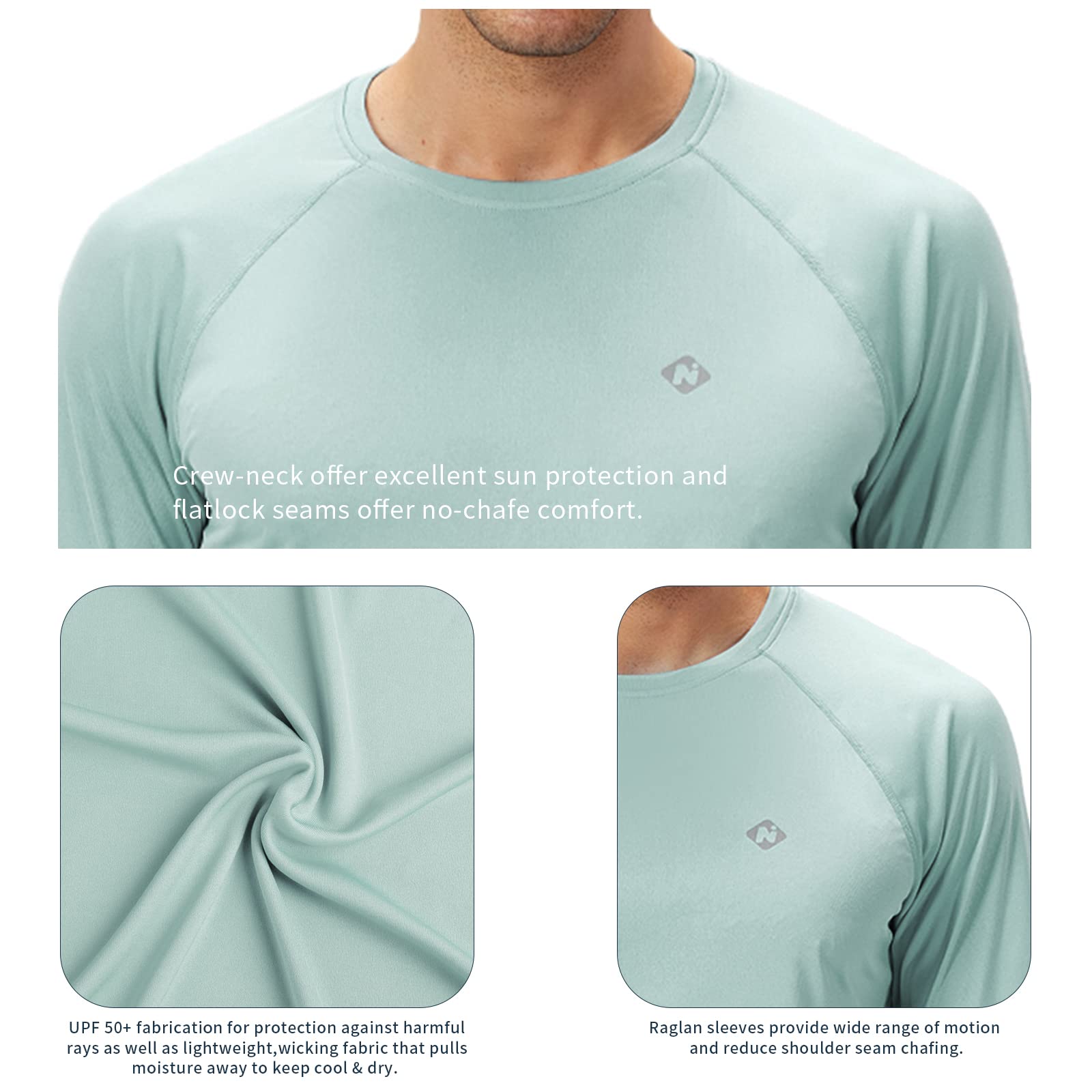NAVISKIN Men's Sun Protection UPF 50+ UV Outdoor Long Sleeve Shirts Light Green Size M