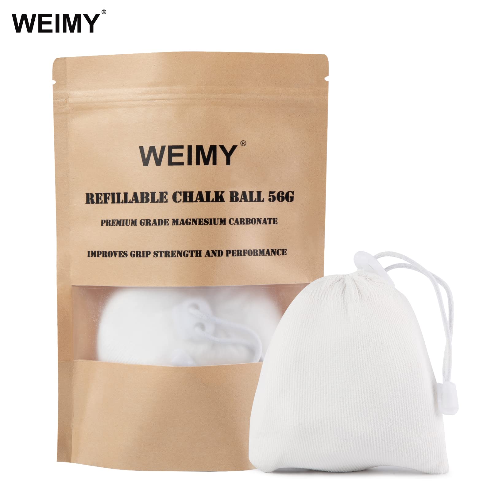 WEIMY Chalk Ball 2 oz, Refillable Chalk Ball for Chalk Bag for Rock Climbing, Weightlifting, Gymnastics, Gym Chalk Sock, Workout Chalk for Hands