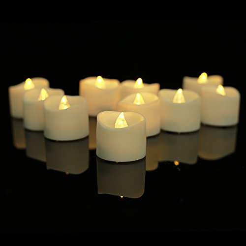 YHP Battery Operated Flameless Flickering Candle, Realistic and Bright LED Tea Light for Wedding, Table, Halloween, Christmas and Festival Celebration, Pack of 12 in Warm White.…