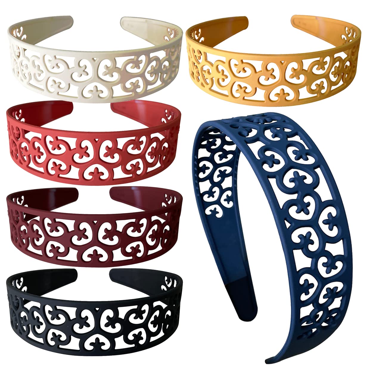Springtime 6pcs Wide Headbands for Girls Women 40mm Teeth Plastic Hair Headbands Flower Thick Hair Hoops Hair Accessories in Assorted Colors
