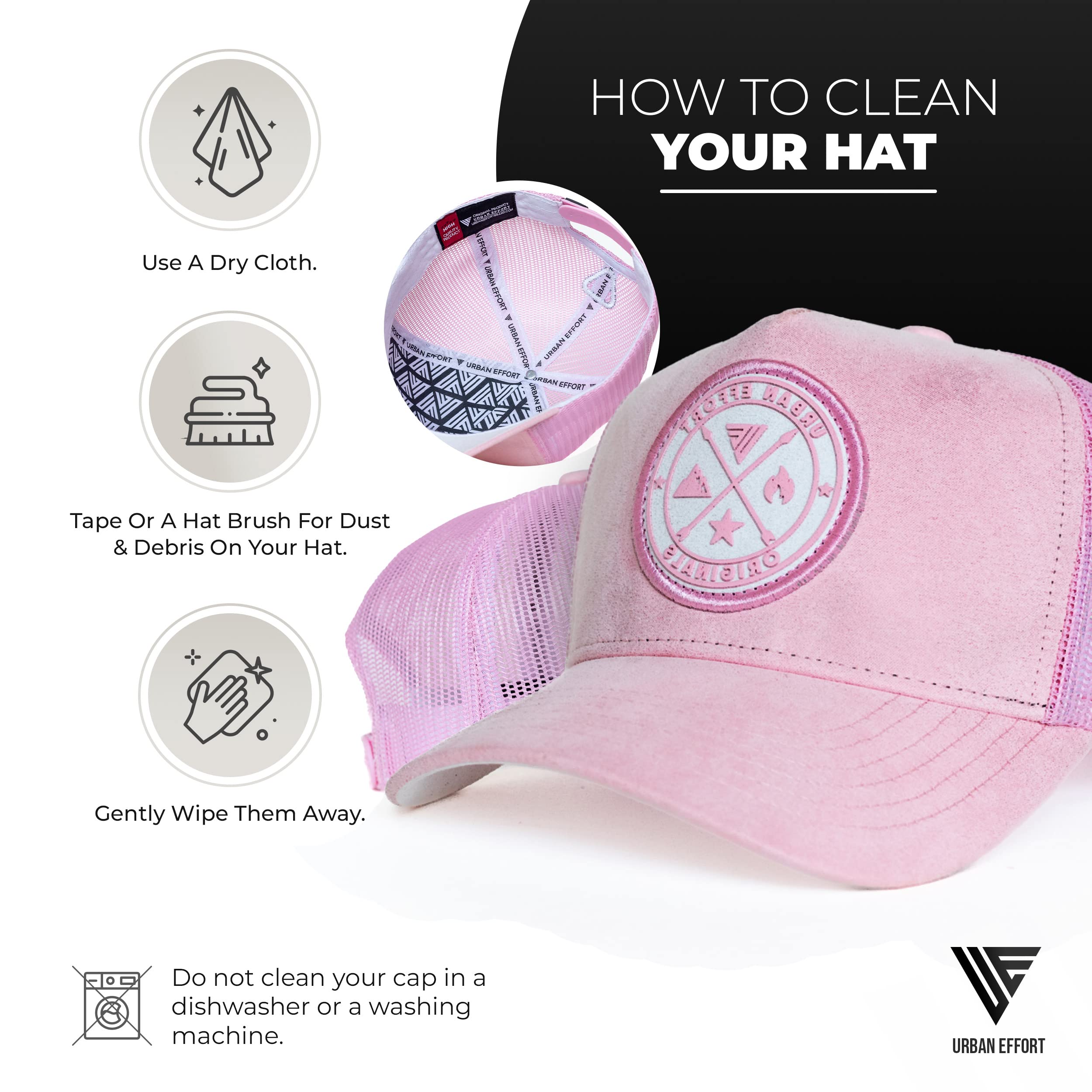 Urban Effort Mesh Back Cap - for Men and Women Baseball Hat 5-Panel Trucker Hat - Great Snapback Closure for Hunting & Hiking (Pink)
