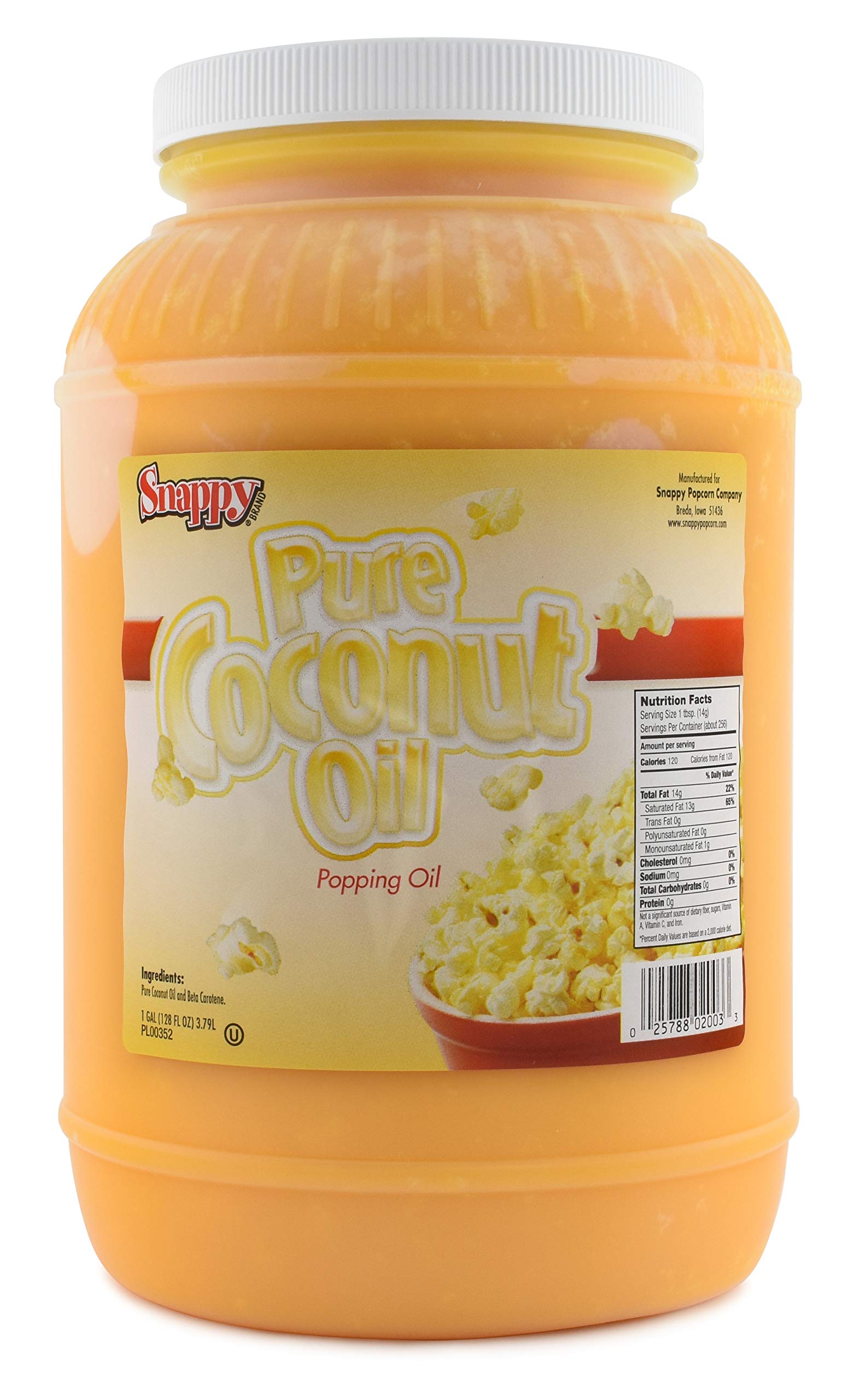 Snappy Popcorn Colored Coconut Oil, 1 Gallon,128 Fl Oz (Pack of 1)
