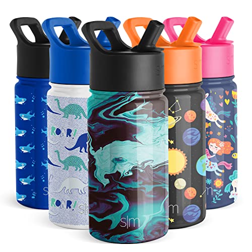 Simple Modern Kids Water Bottle with Straw Lid | Insulated Stainless Steel Reusable Tumbler for Toddlers, Girls, Boys | Summit Collection | 14oz, Typhoon Geode
