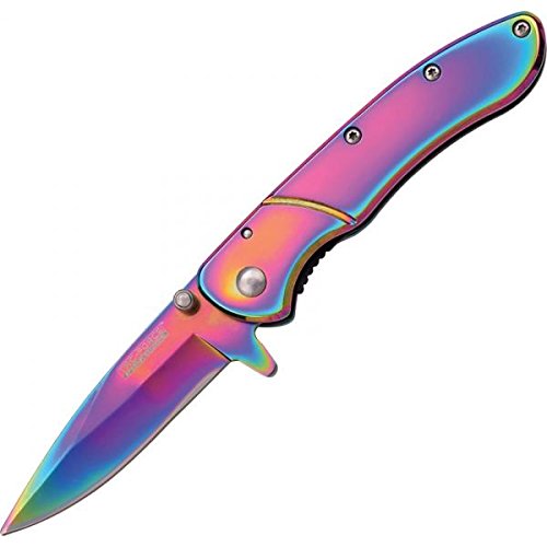 Master Cutlery TF-845-MC TF-845 Tac-Force 3.75" Folder, Rainbow Finished Stainless Steel Blade & Handle with Pocket Clip