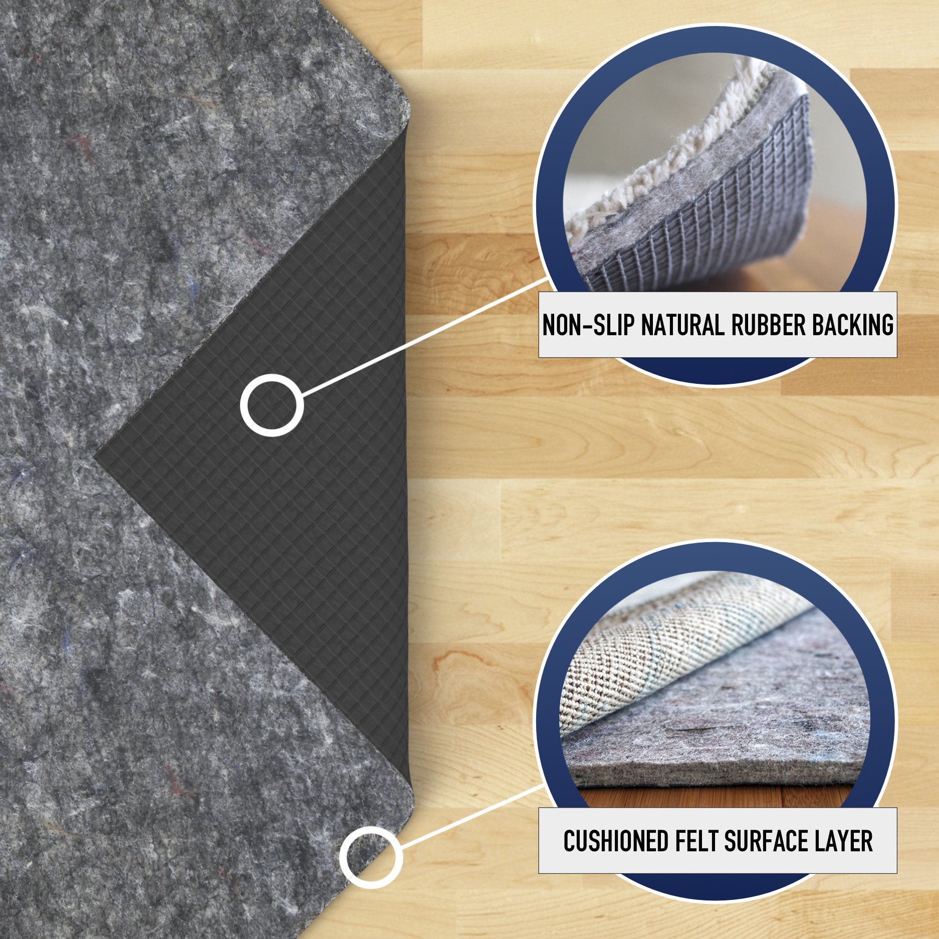 RUGPADUSA - Superior-Lock - 8'x10' - 1/4" Thick - Felt + Rubber - Premium Non-Slip Rug Pad - Perfect for Hardwood Floors, Available in 2 Thicknesses, Many Custom Sizes
