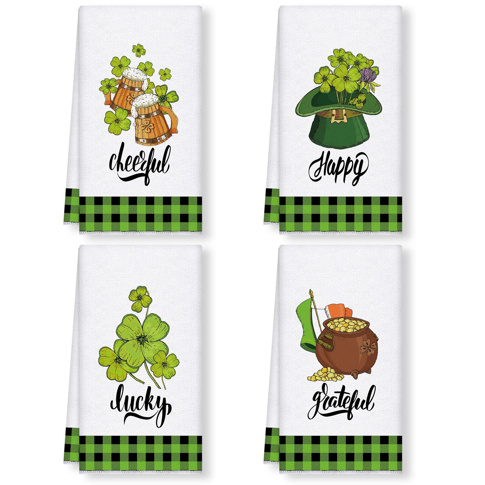 Tatuo 4 Pcs St. Patrick's Day Kitchen Towel Irish Shamrock Dish Towels Bath Towels 18 x 28 Inch Happy St. Patrick's Day Bathroom Towels Hand Towels Absorbent Drying Cloth for Kitchen Bathroom