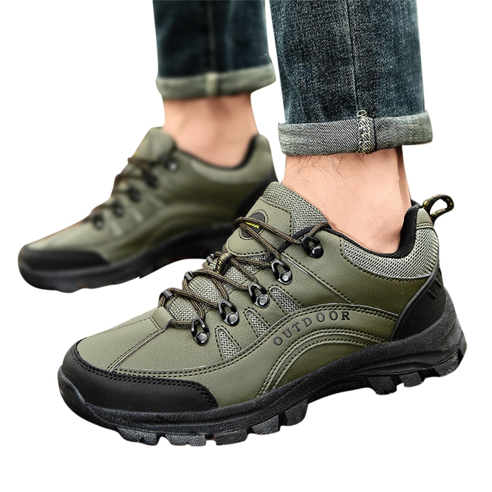 WASERCE Mens Winter Snow Hiking Boots Outdoor Warm Casual Ankle Boots Water Resistant Non-Slip (10,Army Green