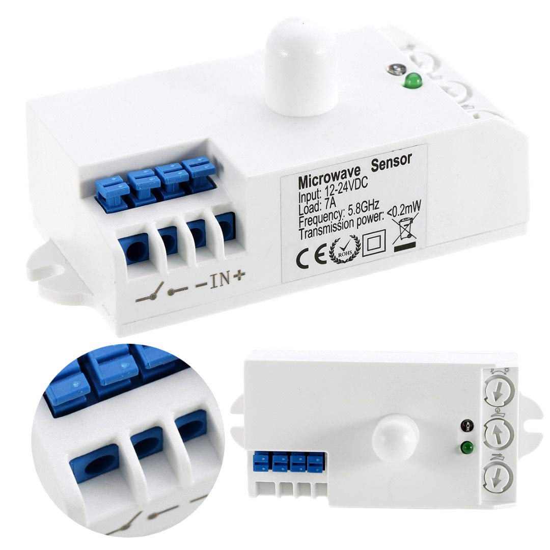 Ologymart DC 12V-24V 5.8GHz Microwave Radar Motion Sensor Body Motion Sensor Induction Switch for LED Light Switch
