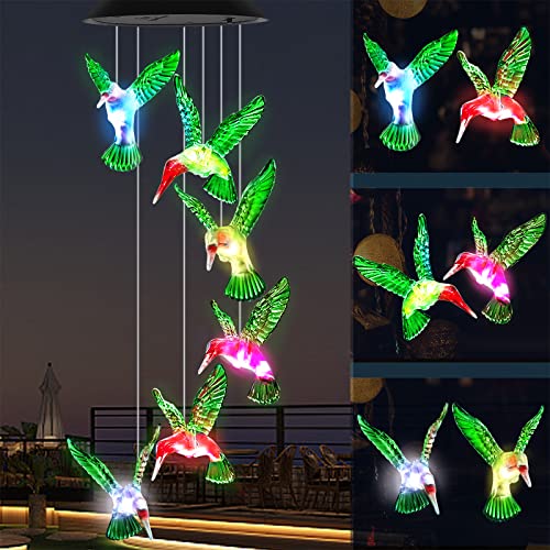 Wind Chimes, Hummingbird Solar Wind Chimes Outdoor Color Changing, 25 Inch Memorial Wind Chimes Hummingbird Gifts for mom, Birthday Gifts for Women, mom's Best Gifts, Garden Patio Decor