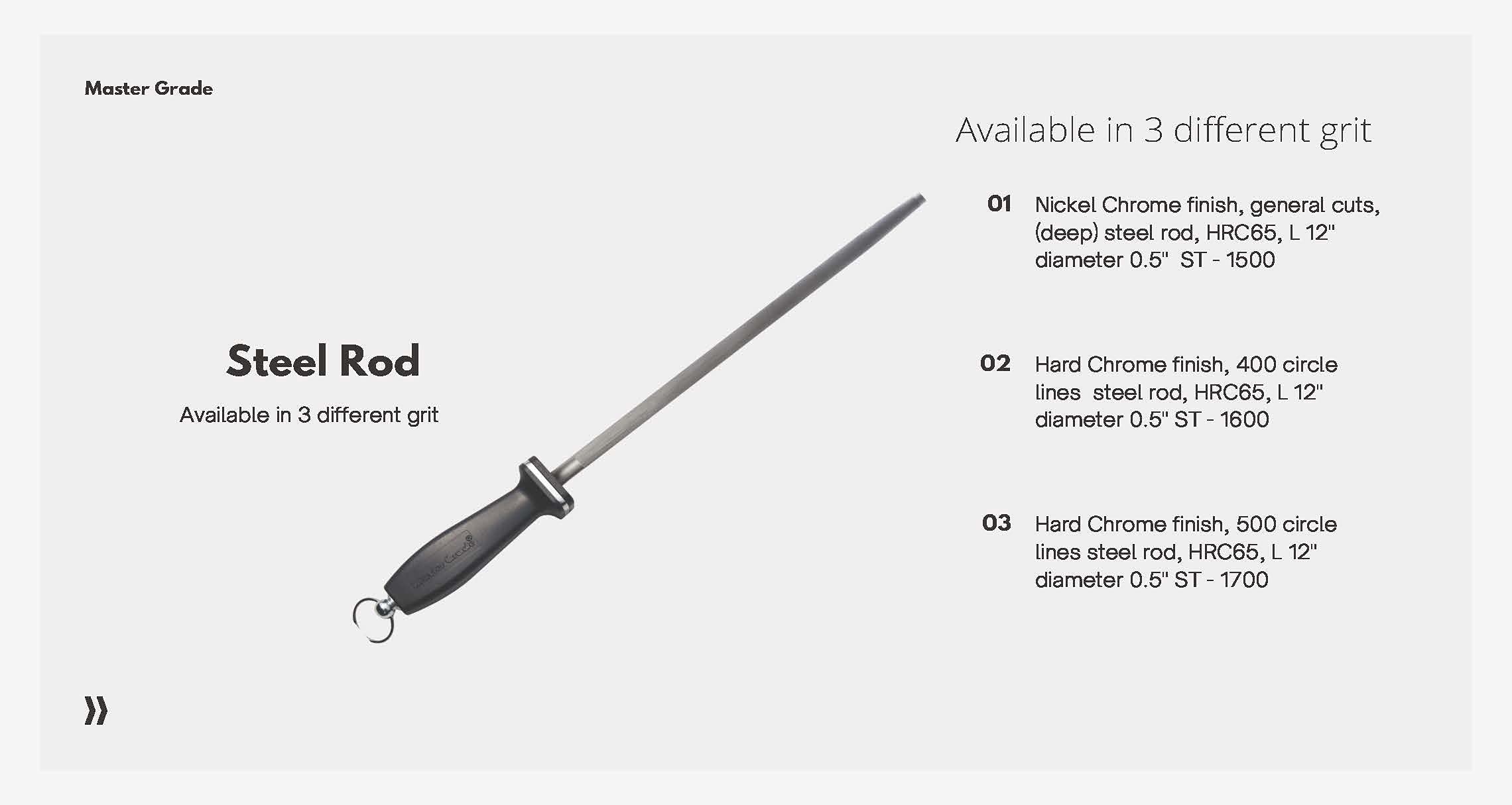 Master Grade ST-1700 Premium 12-inch Chef Knife Sharpener Sharpening Honing Steel With HRC 65 Steel Chrome