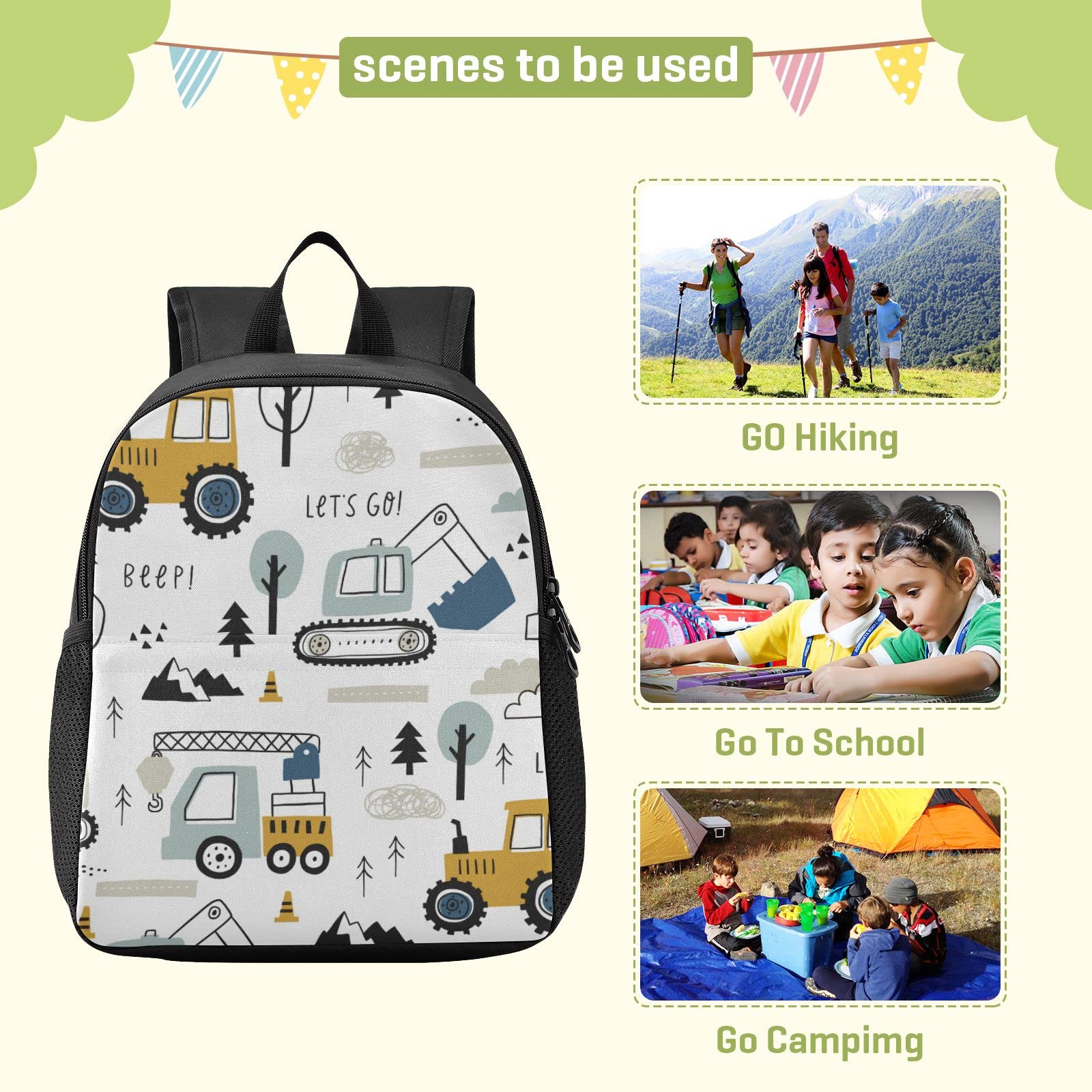 senya Toddlers Backpack Childish Truck Car Bookbag for Kid Aged 3-6 Preschool Kindergarten