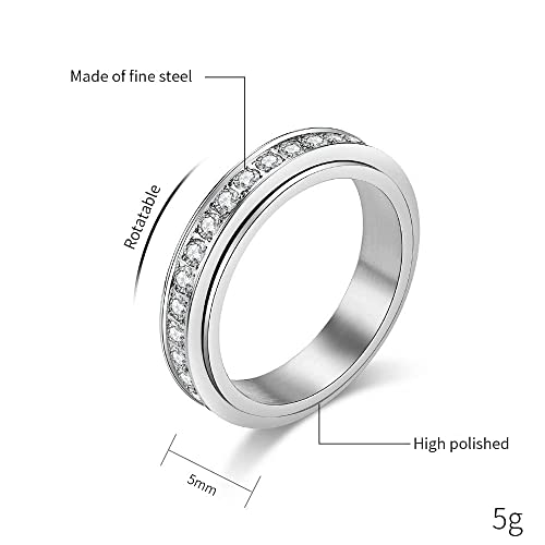VIKANDA Thermogenic Moissanite Spinner Ring, Single-Row Diamond-Encrusted Rotating Rings Relieve Anxiety Stress for Women (9, Rose Gold)