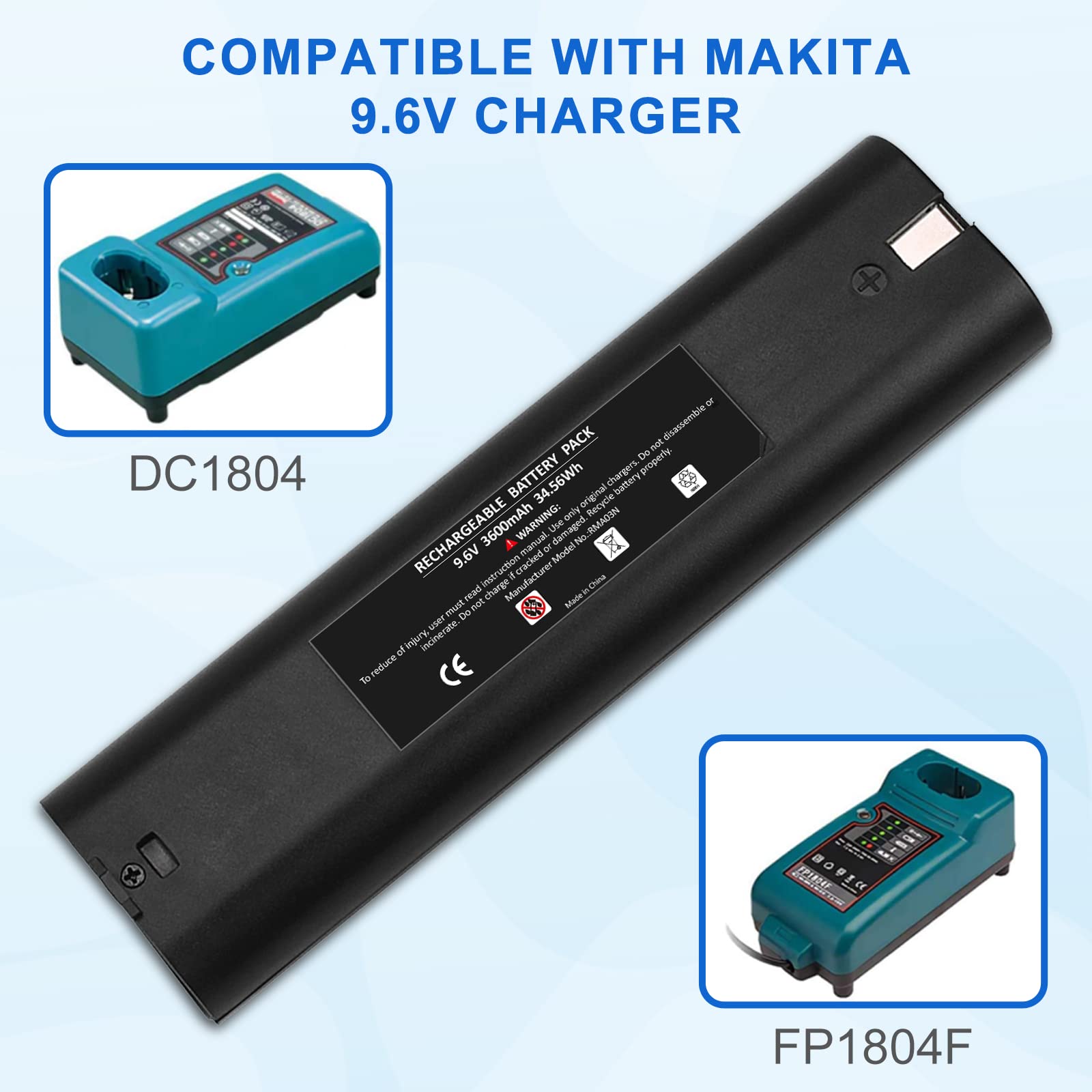 Upgraded to 3600mAh 9.6V Replacement Battery Compatible with Makita 9.6V Battery Ni-Mh 9000 Battery 9001 9002 9033 9600 96003 191681-2 632007-4 6096D 6093D DA391D 6095D Cordless Power Tools - 2 Pack