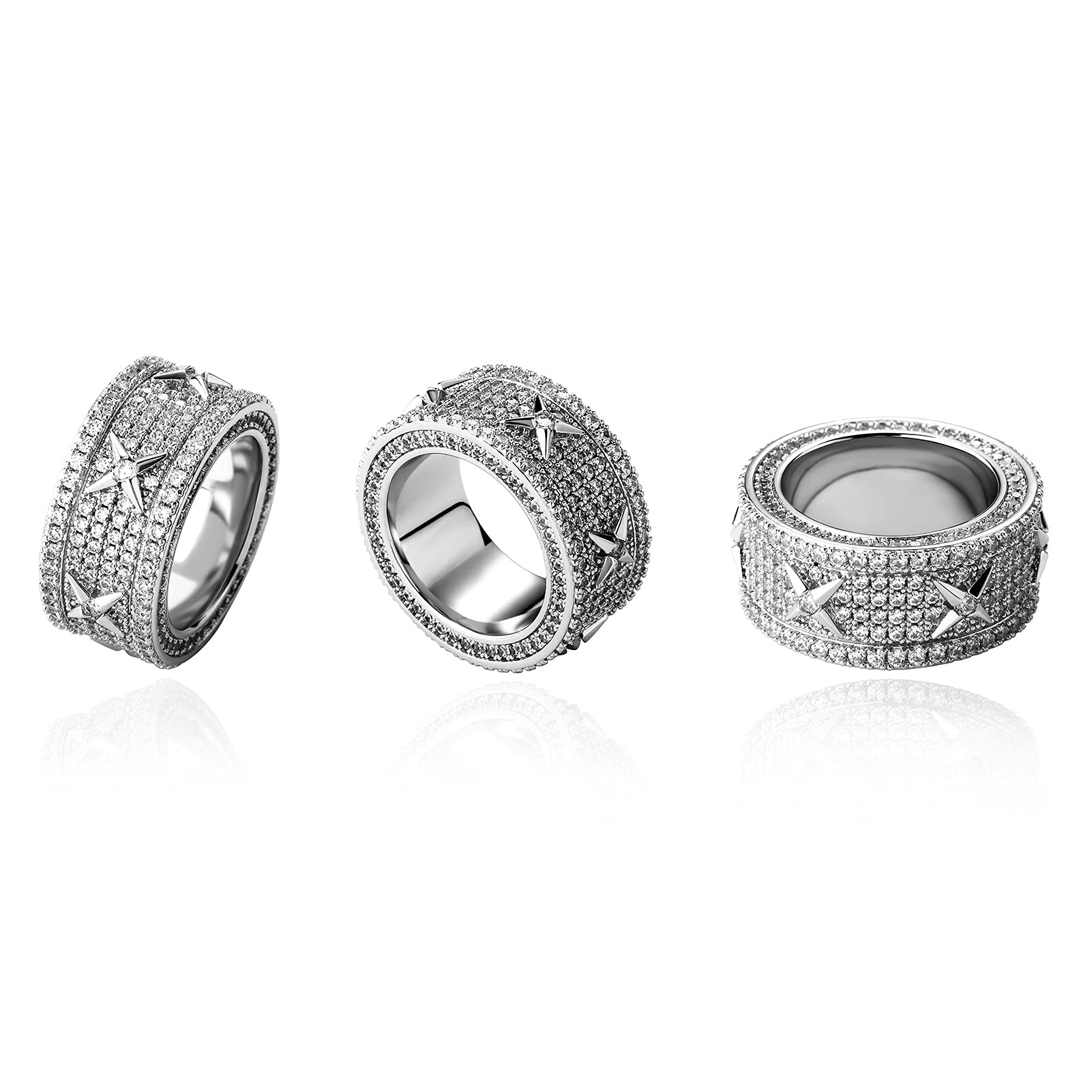 Tevemy 5A Square Crystal Zirconia Ring 18K or White Gold Plated Hip Hop Ring Diamond Men Ring