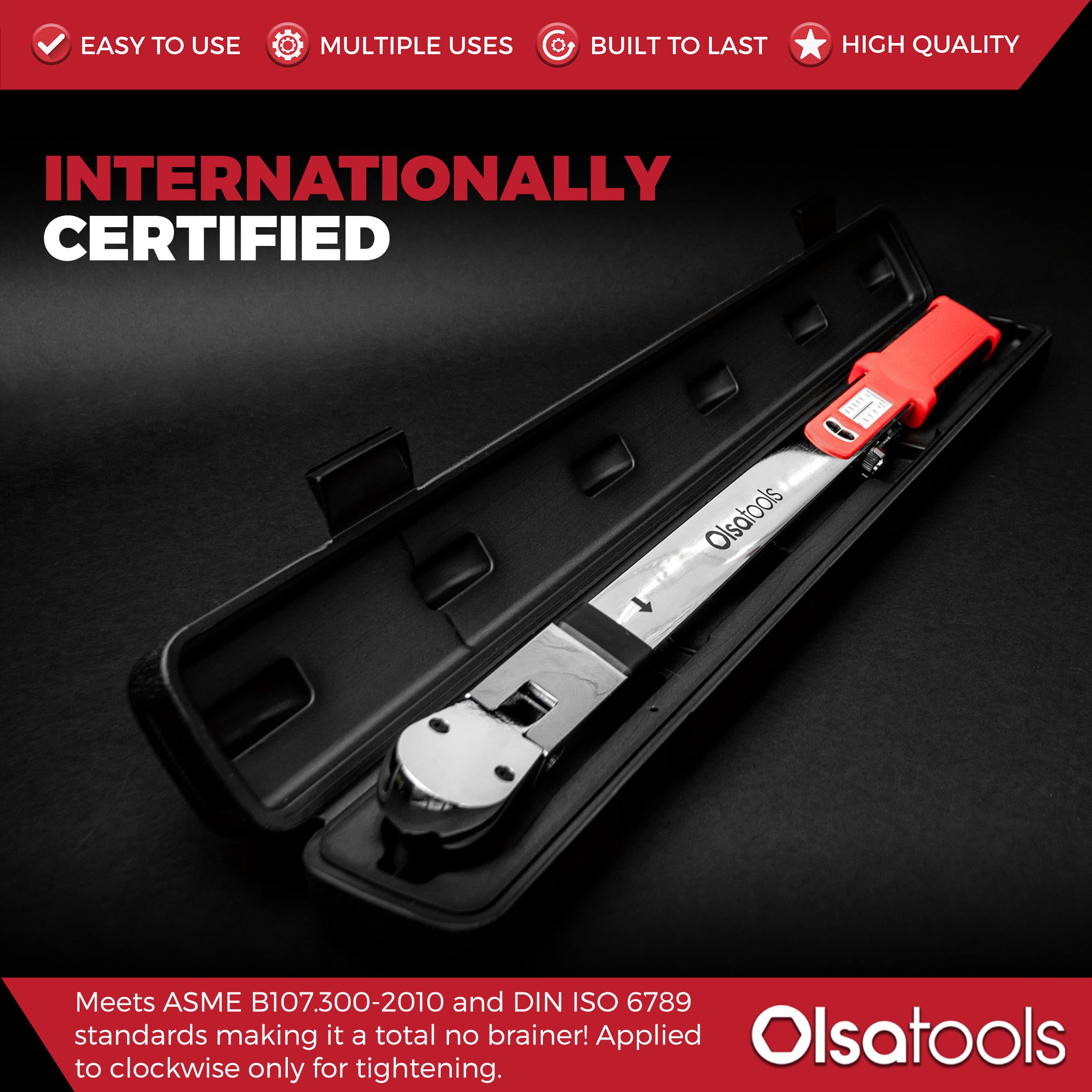 Olsa Tools Digital Torque Wrench, 1/2-Inch Drive (12.5-250 ft-lb Torque Range) | ±1% CW and ±2% CCW Torque Accuracy | Premium Ratcheting Adjustable Torque Wrench | Professional Grade