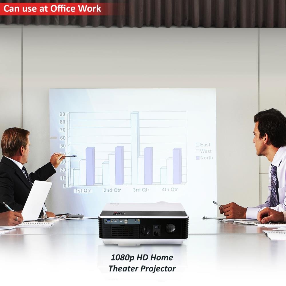 Pyle Updated Pyle Video Projector 5.8β LCD Panel LED Lamp Cinema Home Theater with Built-in Stereo Speakers 2 HDMI Ports & Keystone Adjustable Picture Projection for TV PC Computer and Laptop PRJLE83