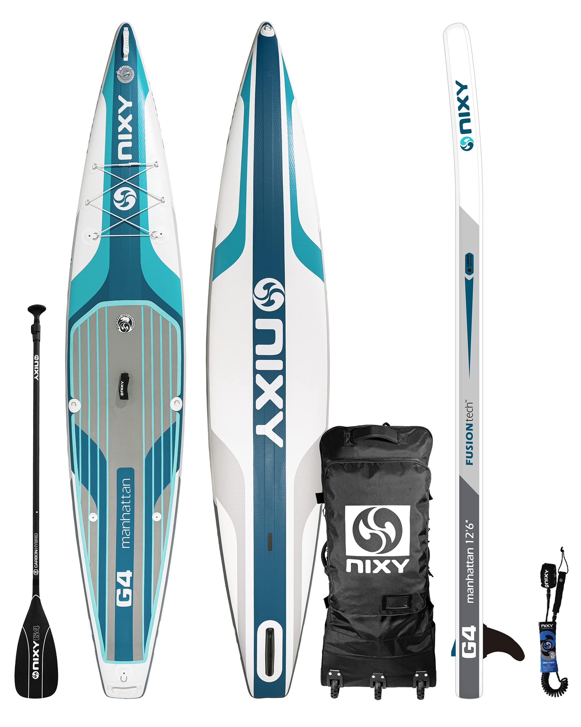 NIXY Manhattan Inflatable Stand Up Paddle Board- Premium Performance SUP, Durable & Lightweight 12′6″ x 28″ x 6″ iSUP, Travel Bag, Carbon Hybrid Paddle, Hand Pump, Leash & More…