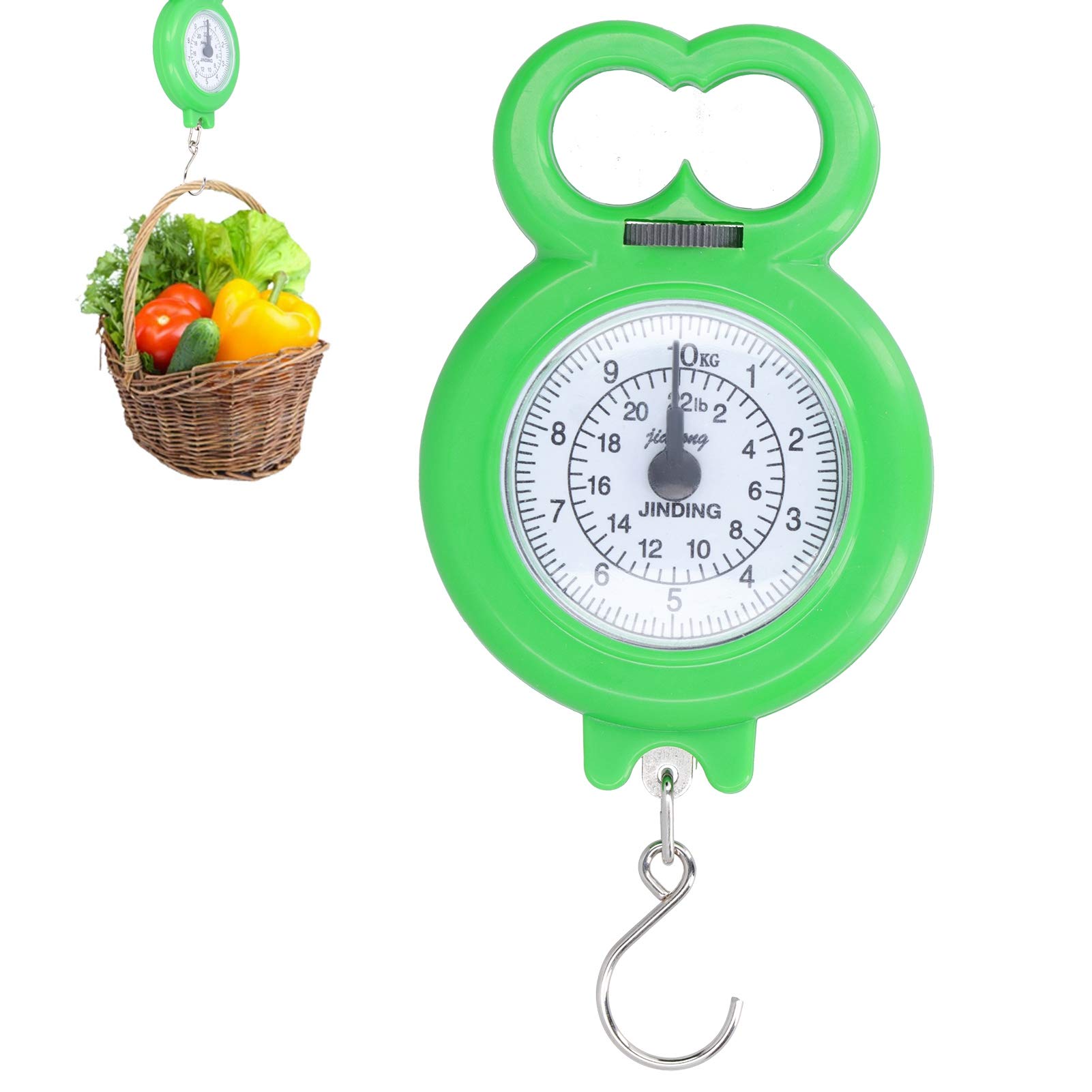 Spring Scale, 10kg Portable Pointer Hook Hanging Scales Fishing Scale Mini Crane for Shopping Weight Fishing Luggage Parcel (Green)