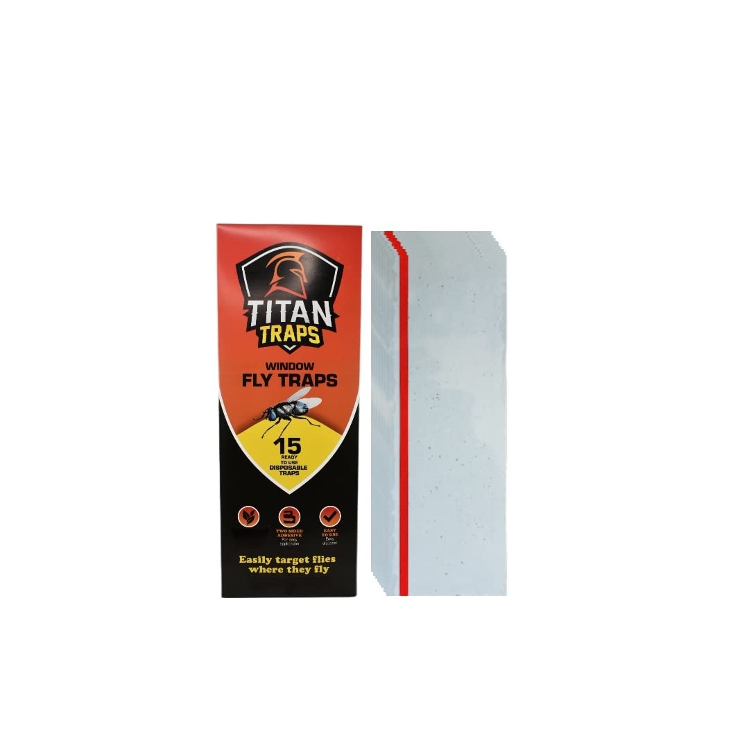 Window Fly Traps by Titan Traps - Sticky Fly Paper, Window Bug Catcher, Indoor Fly Trap, Fly Paper Bug Sticky Strips, Window Fly Strips, Bug Sticky Trap - 15 Disposable Fly Traps (1 Pack)