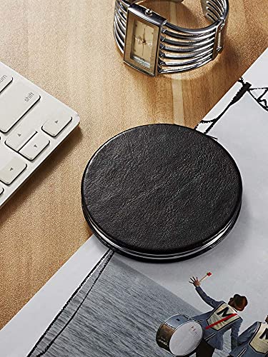 OMIRO Compact Mirror, Round PU 1X/3X Magnification, Ultra-Portable for Purses and Travel, Black