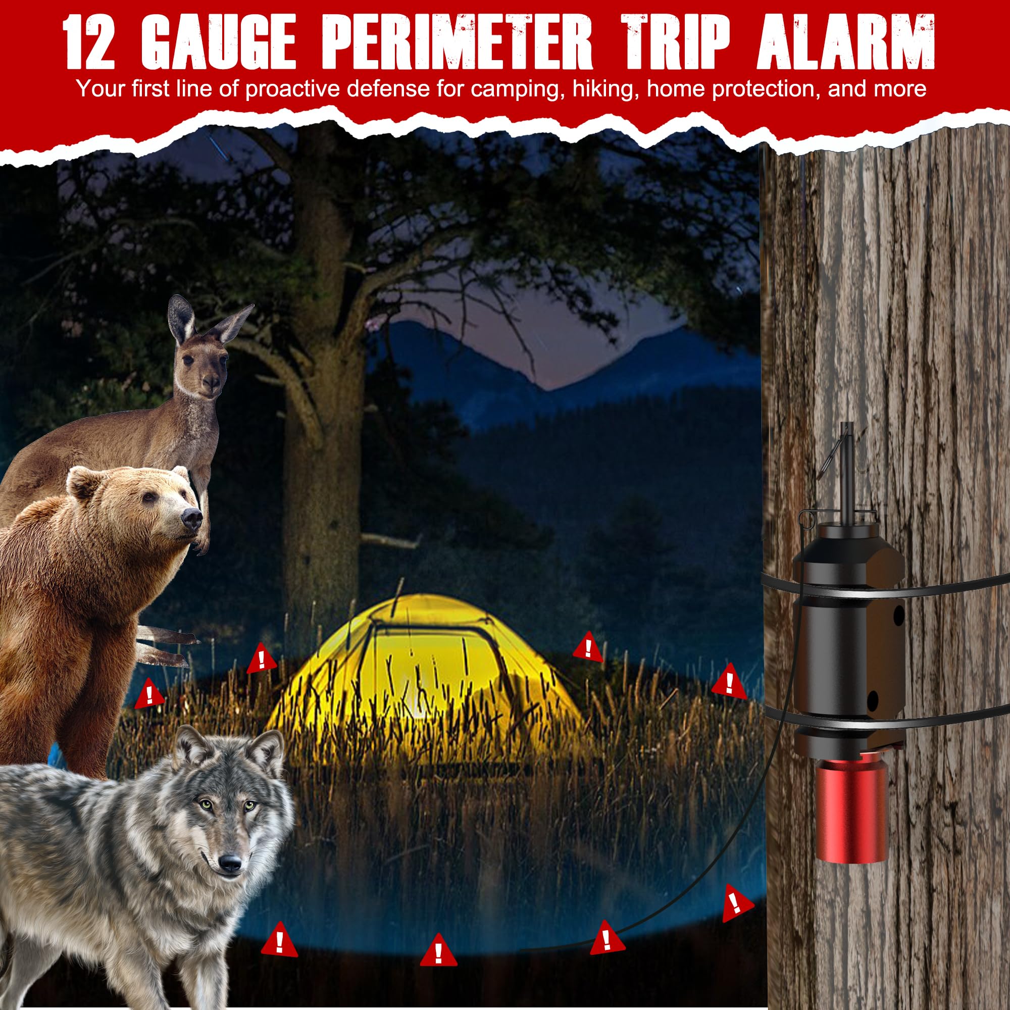 REMFLY Perimeter Trip Alarm, 12 Gauge Camping Trip Wire Alarm Device, Early Warning Security System for Camping and Property Safety( Version2)