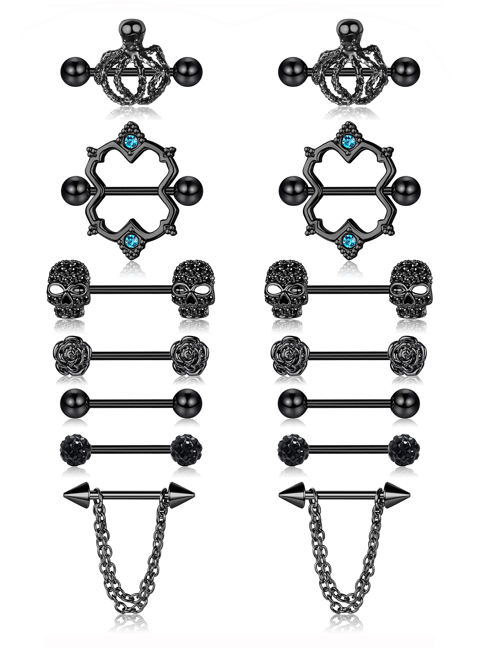 ORAZIO 7 Pairs 14G Nipplerings for Women Stainless Steel Heart Shape CZ Tongue Nipple Rings Barbell Piercing Body Jewelry