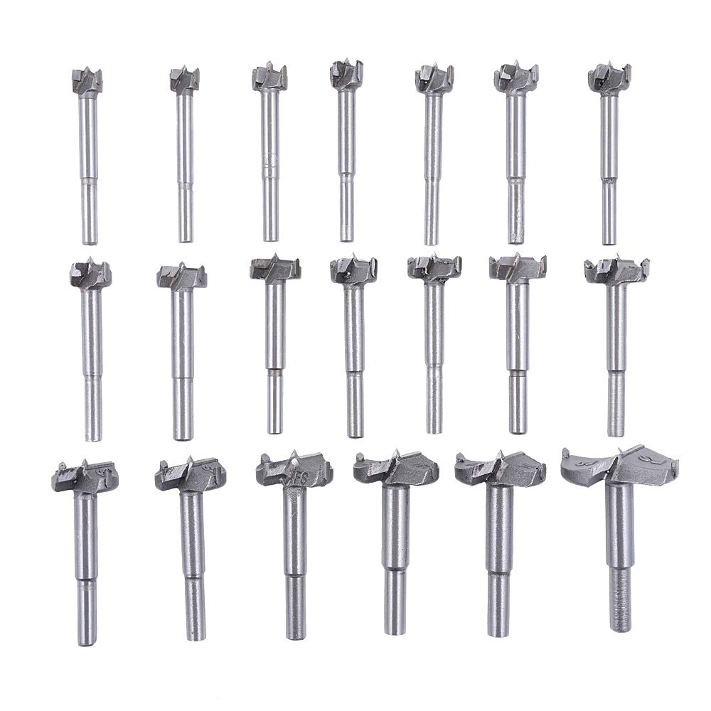 Rocaris 20Pcs Forstner Drill Bits, Tungsten Steel Woodworking Hole Saw Set, Wood Cutter Auger Opener Round Shank Drilling Cutting Tool (14mm-50mm)