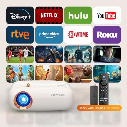 Mini Projector with 5G WiFi and Bluetooth, HIPPUS Portable Projector 1080P Supported 120ANSI, Bluetooth Movie Projector for Bedroom/Outdoor, Compatible with iOS/Android/Laptop/TV Stick/HDMI/PS5
