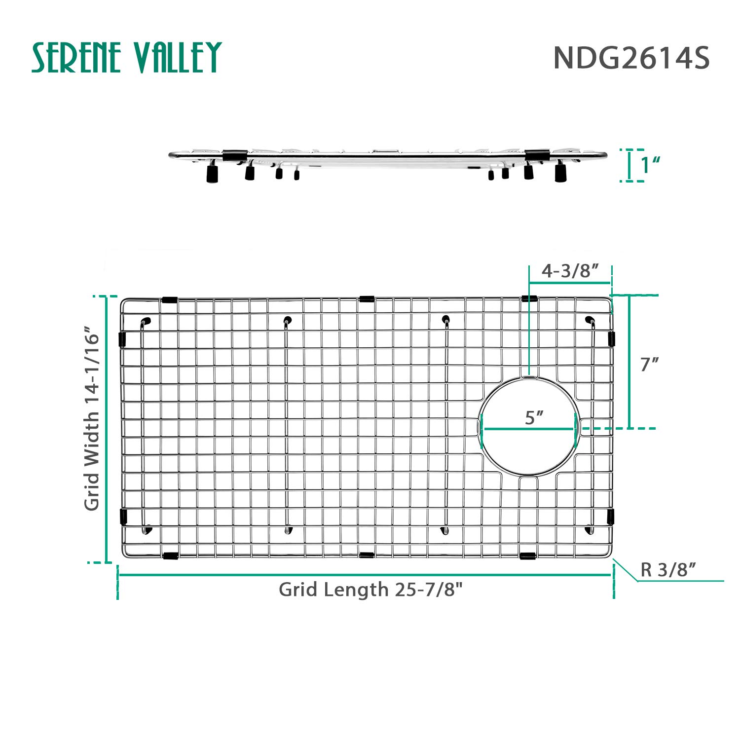 Serene Valley Sink Bottom Grid 25-7/8β X 14-1/16", Side Drain with Corner Radius 3/8",SVH2614S