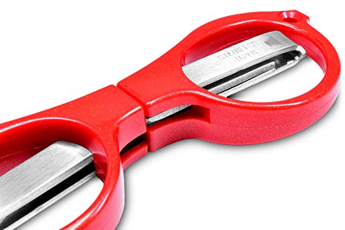 Seki Japan Folding Safety Scissors, Stainless Steel Blade Glasses Shear, Red Plastic Handle with Key Chain, for Fabric, Embroidery, Arts Crafts