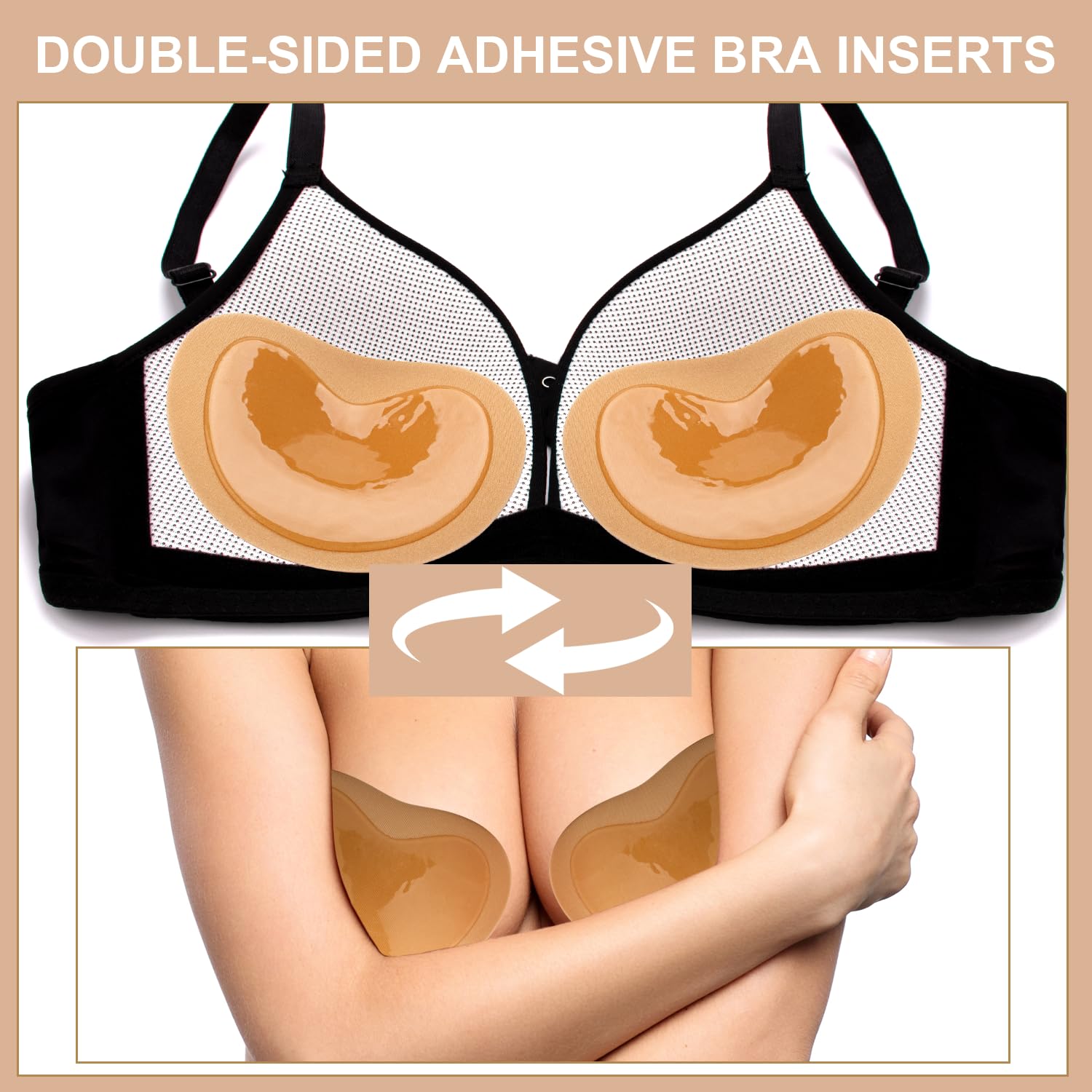 Nimiah Double-Sided Sticky Push-up Inserts, Silicone Bikini Inserts Push up Waterproof for Women | Self-Adhesive Bra Cups for Swimsuit Dress Bathing Suit