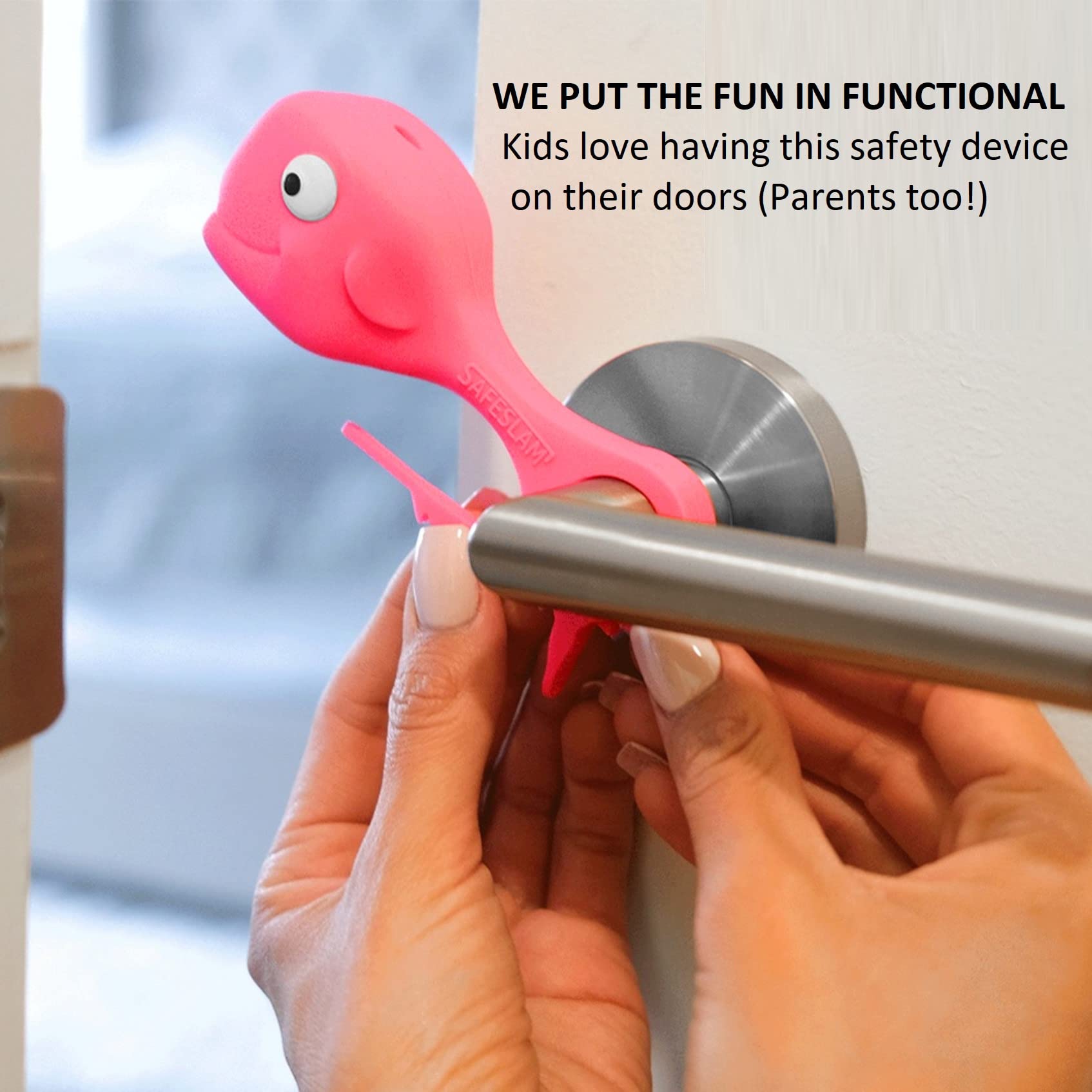 SAFELSAM Stop Door Slams – Prevent Hand Injuries – Always On Door Ready to Protect – Safe and Quiet Doors – Kids Love Design - Baby & Child Proof - Pets Too – Easy to Install – No Tools Required