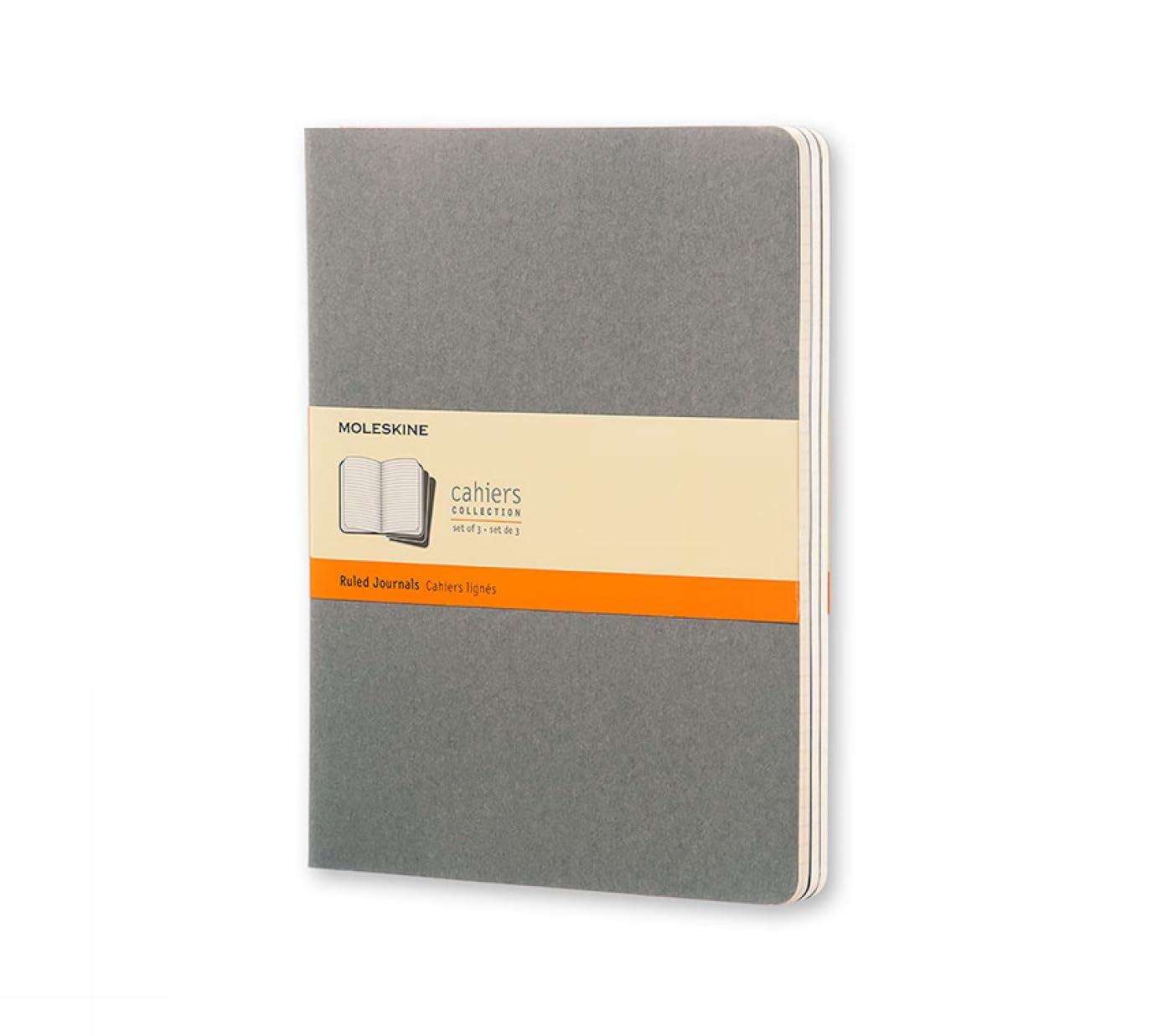 Moleskine Cahier Journal, Soft Cover, XL (7.5" x 9.5") Ruled/Lined, Pebble Grey, 120 Pages (Set of 3)