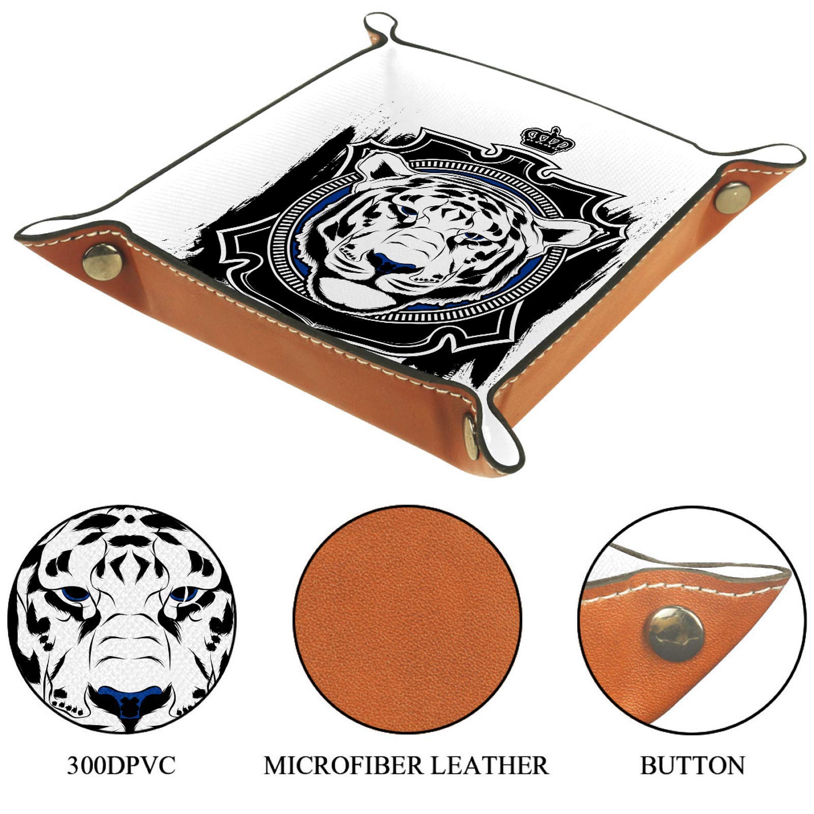 NDKMEHFOJ Black King Tiger Office Desk Organizer Storage Box Leather Tray Holder Desktop Stationery Catchall Multi-Functional PU Leather for Wallets Keys Coins Cell Phones and Office Equipment