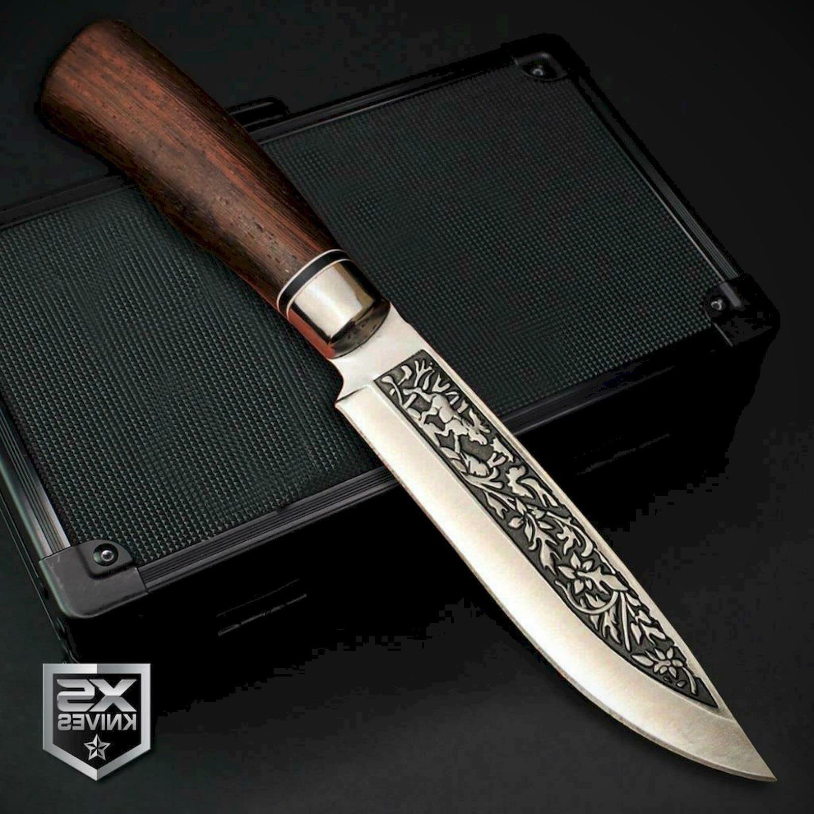Western Wenge Wood Handle Hunting Survival Fixed Blade Fishing Knife Sheath 9"