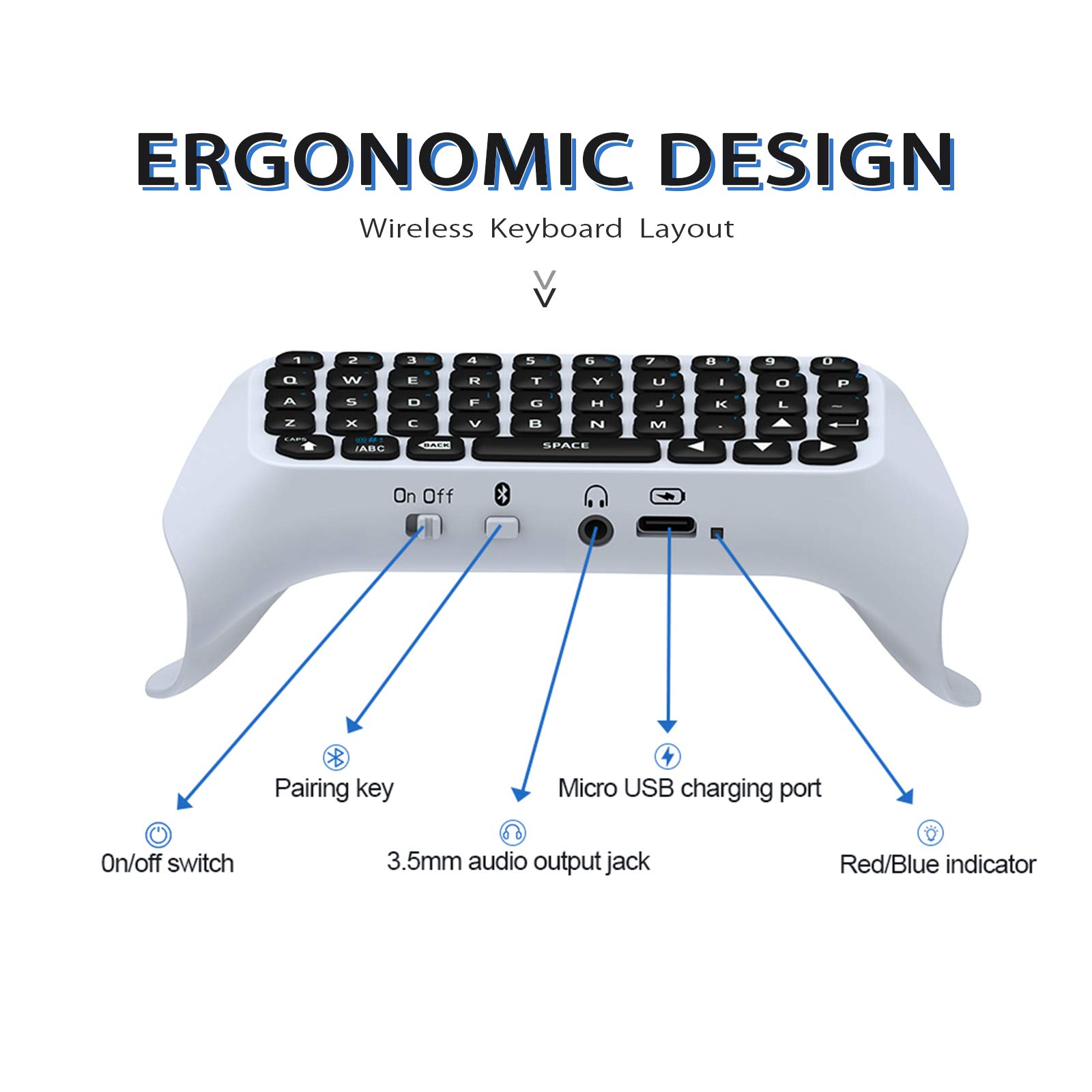 PS5 Controller Keyboard, Gamer Digital Mini Wireless Bluetooth Keyboard Chat pad for PlayStation 5