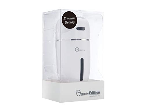 Omnie Edition 200ml Ultrasound Cute Robot Mini Humidifier for Car, Car Diffuser with Cool Mist with One Button Operations for Car Room Bedroom Desk Office Plants Lasting up to 8 HRS USB Charge (White)