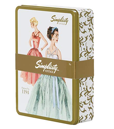 Simplicity Vintage 559334007H White and Gold Retro Fashion Container, 9.75 x 7.5 x 9.75 Inches Large Storage Tin-Patterned, us:one Size, Multicolor