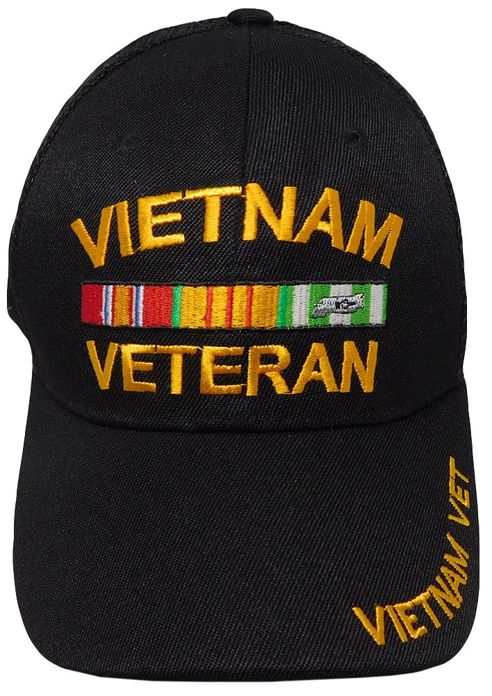 Vietnam Veteran Vet Ribbon Mesh Trucker Black Acrylic Adjustable Embroidered Baseball Hat Cap