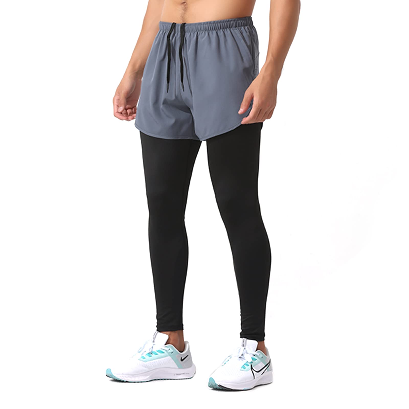 SS COLOR FISH 2 in 1 Men Compression Pants Athletic Baselayer Workout Legging Running Tights for Men Black