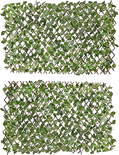 Verseo Artificial Ivy Privacy Fencing System, Faux Ivy Vine & Willow Branch Lattice, Adjustable Ivy Wall Privacy Screen, Expandable Horizontal or Vertical up to 96" (Set of 2, for 192" of Coverage)
