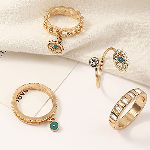 Sillaget Crystal Knuckle Rings Set Star Moon Rhinestone Boho Stackable Finger Rings Midi Ring for Women Gold Joint Rings (4PCS) (F)
